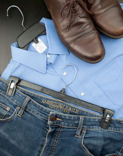 Hangon Combo Set Recycled Plastic Shirt & Pants Hangers, 19 Inch & 14 Inch, Black, 10 Pack