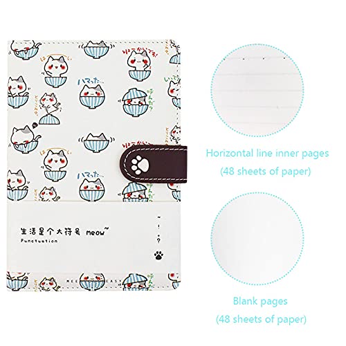 Cute Cat Notebook Japanese Sketchbook PU Leather Cover Diary Travel Notebook(04714white)