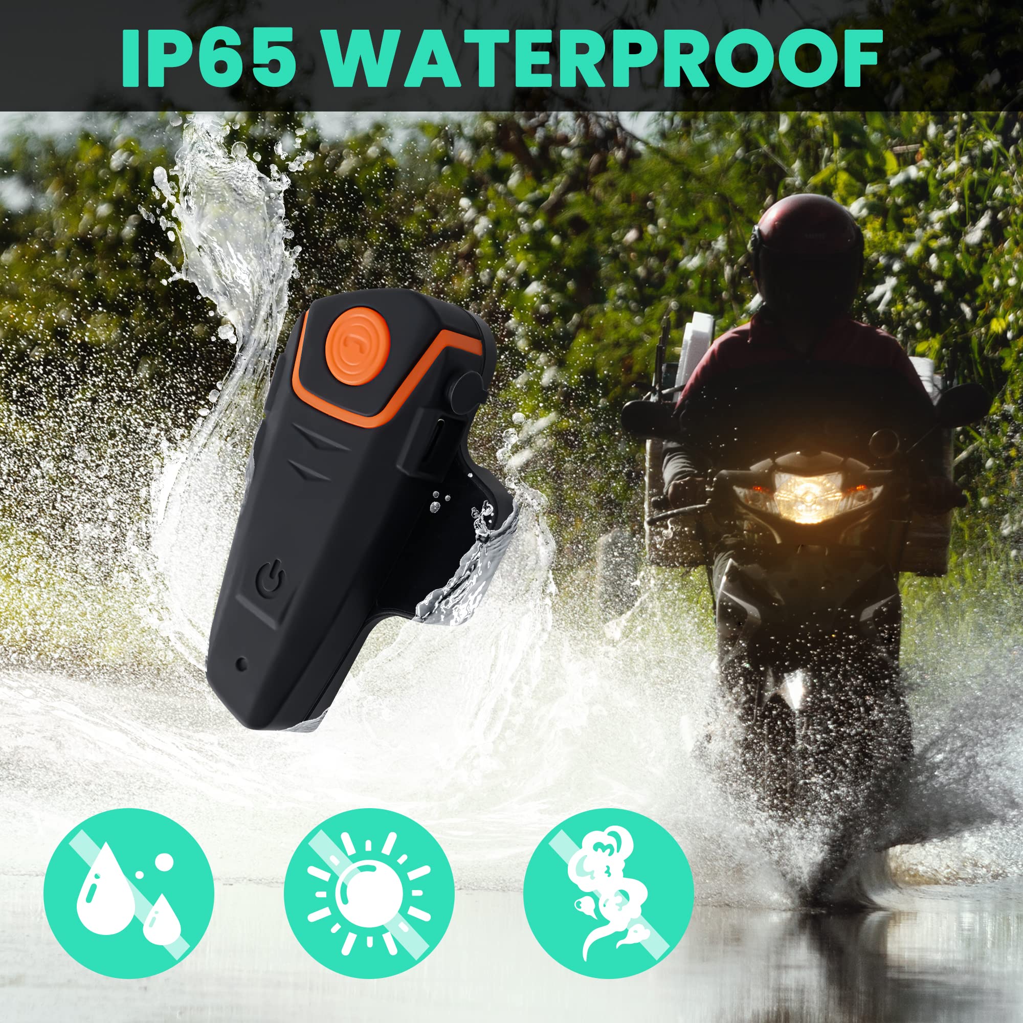 MAXTO Motorcycle Helmet Bluetooth Headset,BT-S2 2-Way 1000M Intercom 2 Riders Helmet Communication Systems kit,Wireless FM Radio (BT-S2 Hard Mic 1PACK)