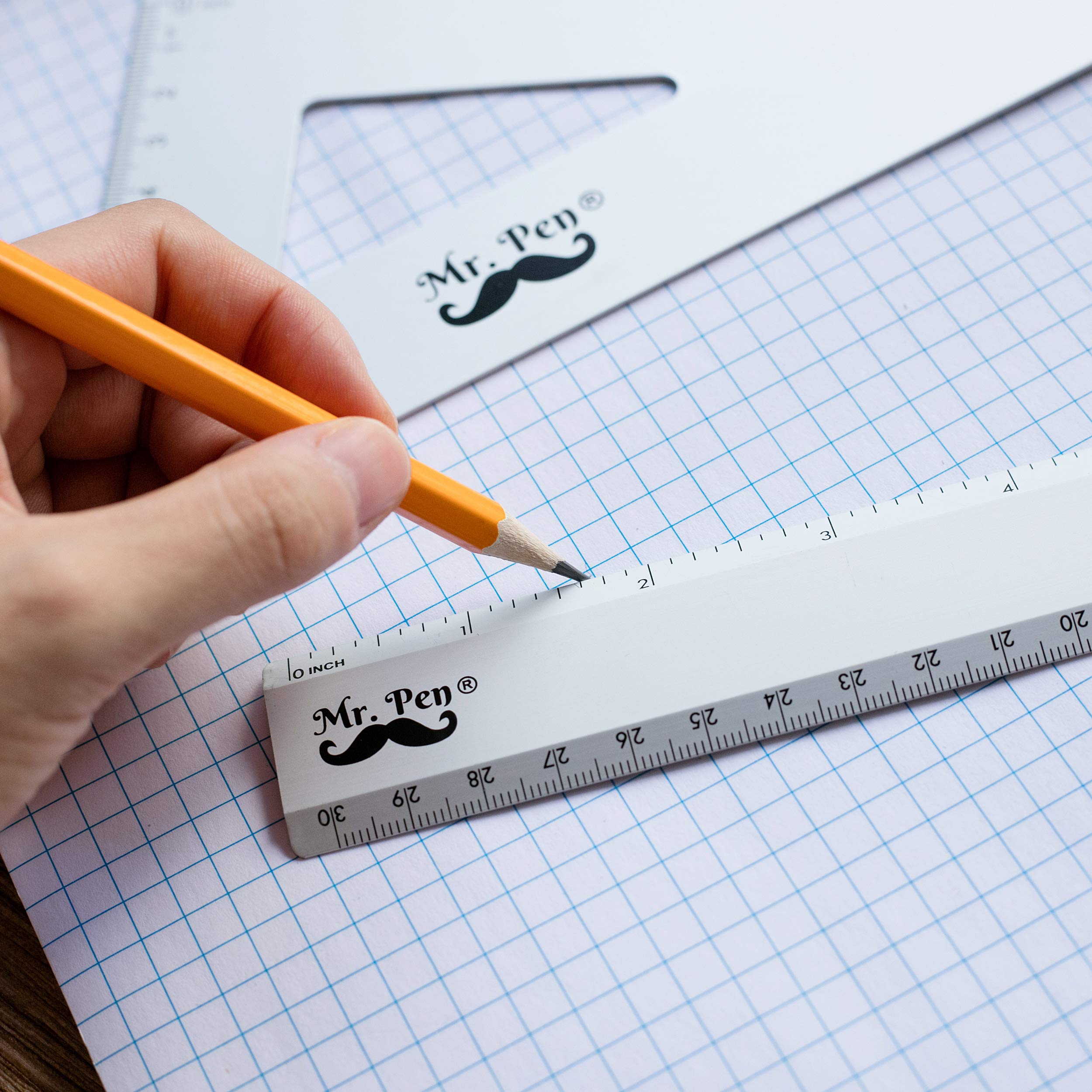 Mr. Pen– Metal Geometry Set, 4Pack, Metal Protractor, Aluminum Ruler, Metal Set Square, Triangle Ruler, Drafting Triangles, Triangle Ruler, Protractor Metal, Drafting Set, Geometry Kit, Drafting Ruler