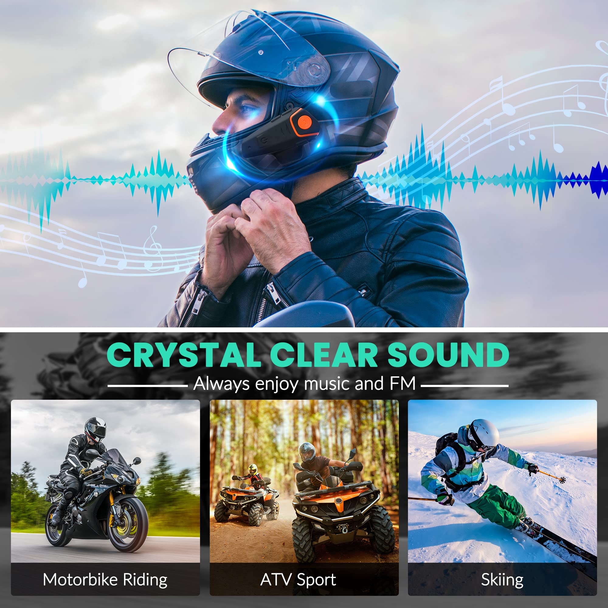 MAXTO Motorcycle Helmet Bluetooth Headset,BT-S2 2-Way 1000M Intercom 2 Riders Helmet Communication Systems kit,Wireless FM Radio (BT-S2 Hard Mic 1PACK)