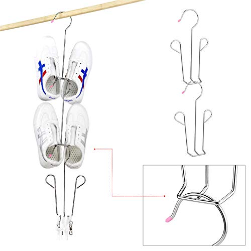 Yisscen 5 Pack Shoes Hanger Drying Rack for Dehumidifying Hanging Leather Shoes, Stainless Steel Drying Shoes Organizer Hook, Space Saving Shoes Hangers for Closet Wall, Multifunctional Shoe Hook