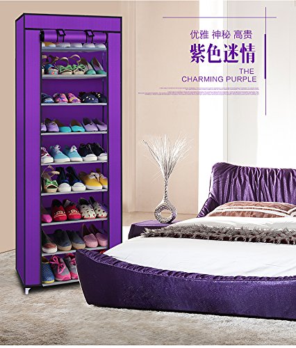 MallMall 10 Tiers Shoe Rack with Dustproof Cover Closet ,30-Pair Shoes Rack Storage Cabinet Organizer (Purple)