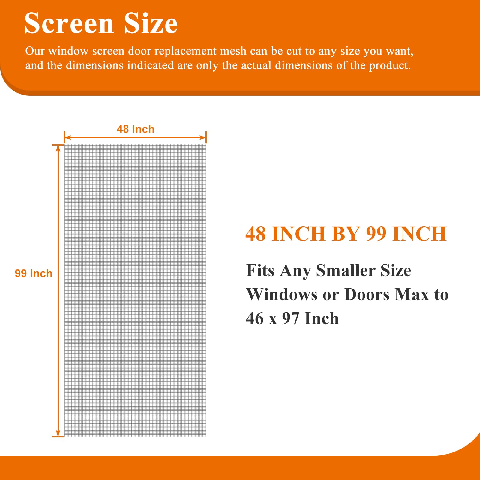 2PACK MAGZO Window Screen and Screen Door Replacement Mesh, 48" W x 99" L, Upgraded Polyester, Net Netting Curtain Wire Repair for Camper/Sliding Glass/Patio/French/Balcony/Back Windows Doors, Grey