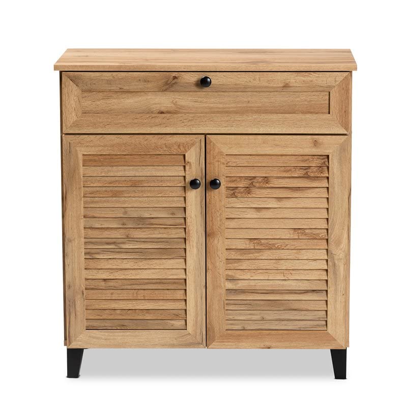 Baxton Studio Coolidge Oak Brown Finished Wood 1-Drawer Shoe Storage Cabinet