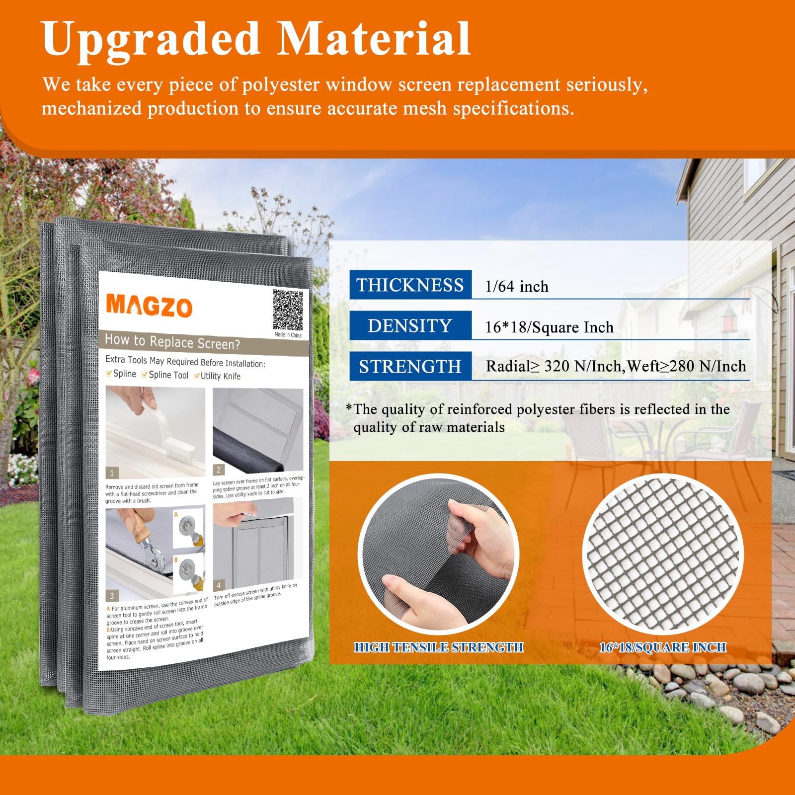 2PACK MAGZO Window Screen and Screen Door Replacement Mesh, 48" W x 99" L, Upgraded Polyester, Net Netting Curtain Wire Repair for Camper/Sliding Glass/Patio/French/Balcony/Back Windows Doors, Grey