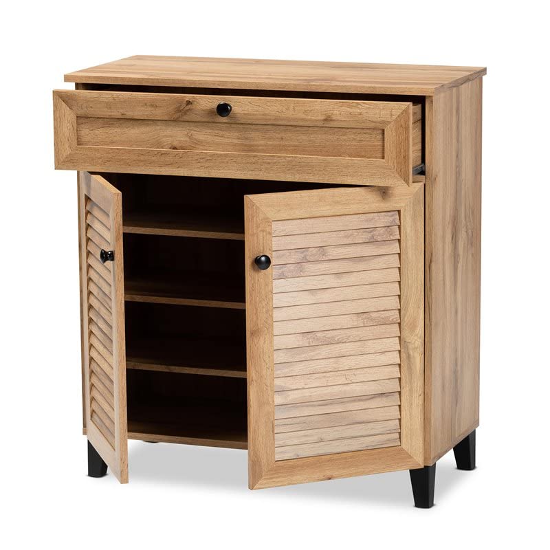 Baxton Studio Coolidge Oak Brown Finished Wood 1-Drawer Shoe Storage Cabinet