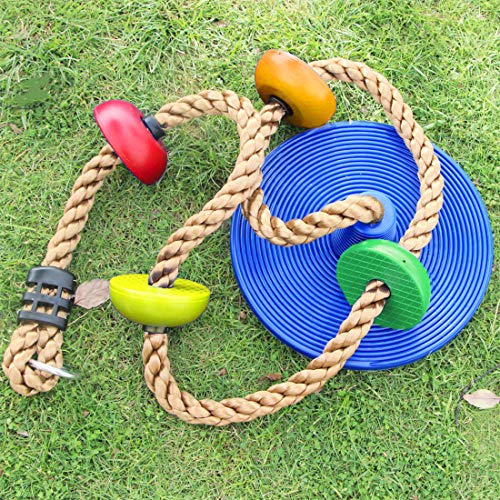 IFOYO Climbing Rope Swing for Trees, Heavy Duty Plastic Disc Swing Seat for Kids and Adults Outdoor Tree Backyard Playground Swing, Blue