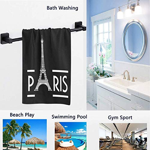 ZzWwR Stylish Romantic France Paris with Eiffel Tower Soft Large Decorative Eco-Friendly Luxury Quick-Dry Hand Towel Multipurpose for Bathroom, Hotel, Gym and Spa (16" x 30",Black White)