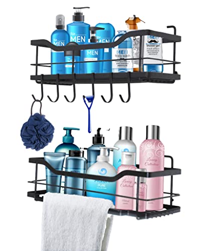 Goodedge Black Shower Caddy [with 2 extra Adhesives, No Drilling]: A Perfect Stainless Steel Shower Basket As Your Bathroom Organizer, Kitchen Organizer and Shower Caddy Shelf