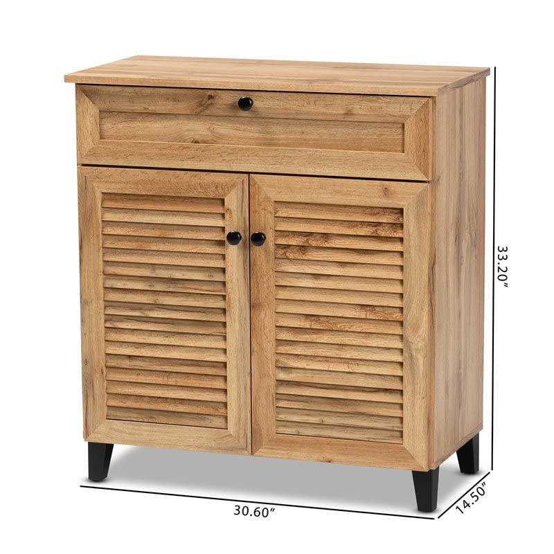 Baxton Studio Coolidge Oak Brown Finished Wood 1-Drawer Shoe Storage Cabinet