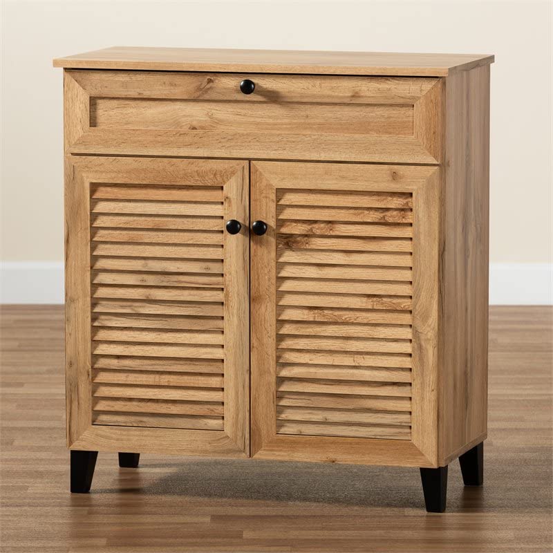 Baxton Studio Coolidge Oak Brown Finished Wood 1-Drawer Shoe Storage Cabinet