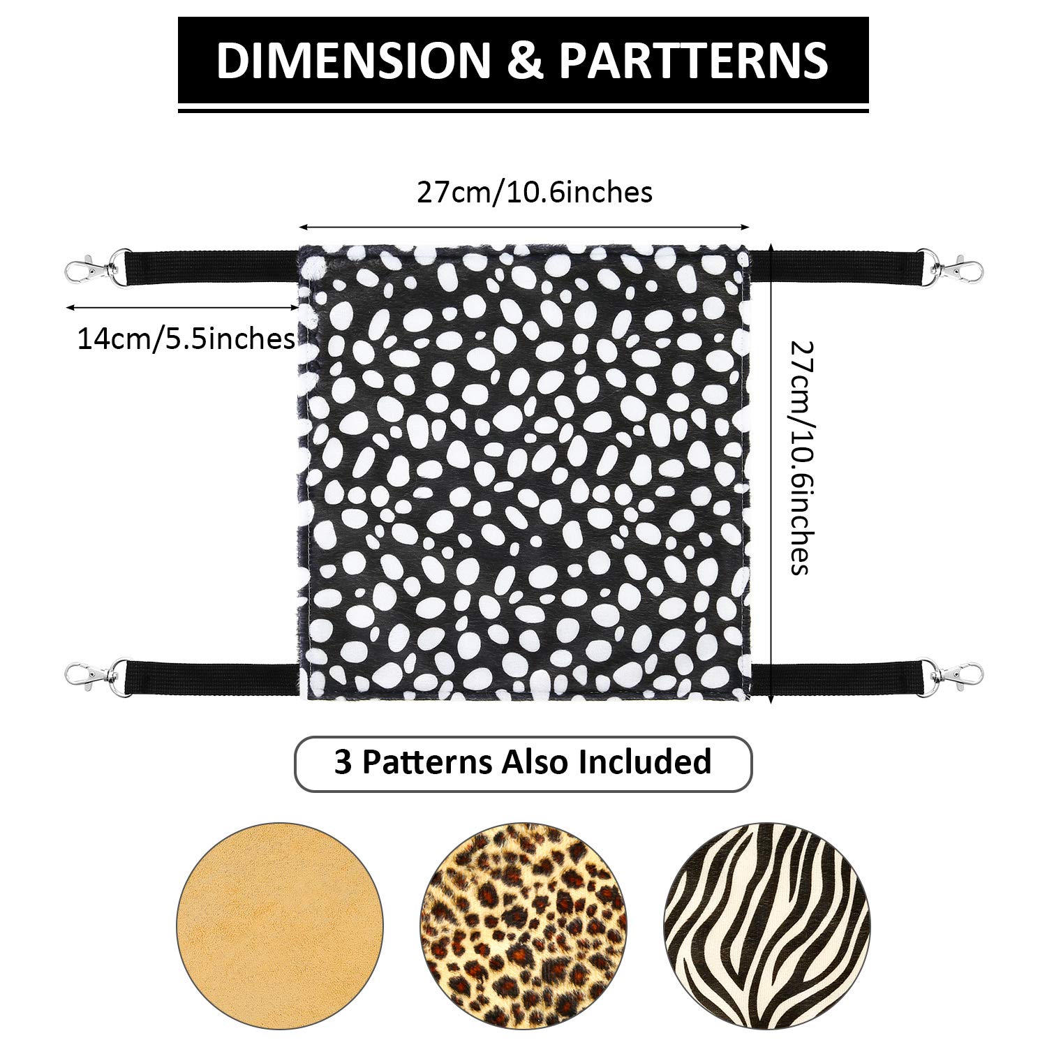 Boao 4 Pcs Guinea Pig Hammock Rat Hammock for Cage Small Animals Hanging Hammock Pet Cage Accessories for Chinchilla Parrot Sugar Glider Ferret(Leopard, Zebra, Black and White Dots, Camel)