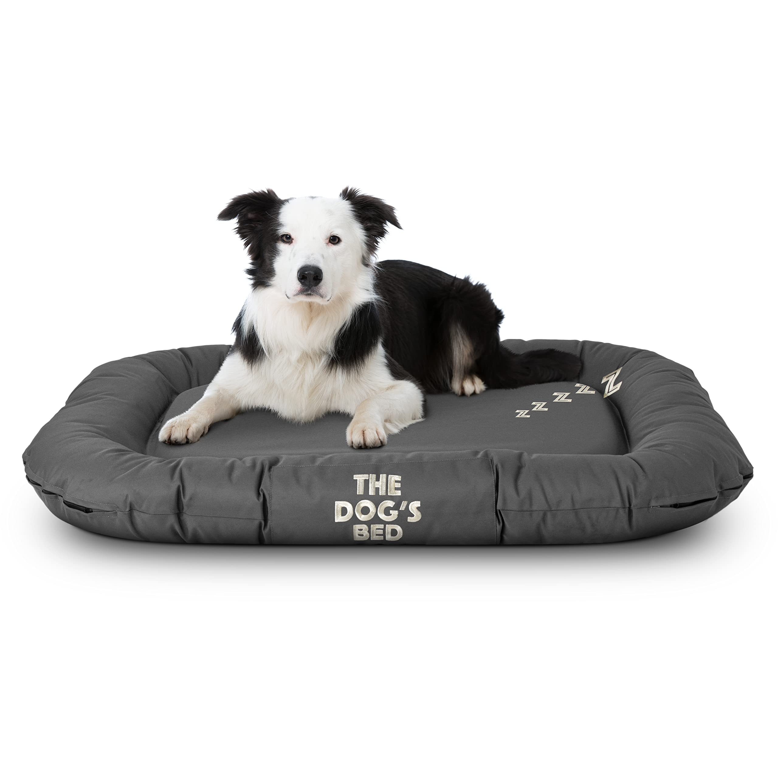 The Dog’s Bed Utility Waterproof Dog Bed, Large, Durable Grey Oxford Fabric, Tough YKK Zippers, Washable Reversible Cover, Dog Beds for Home Car Crate & Yard, Puppy & All Pet Comfort
