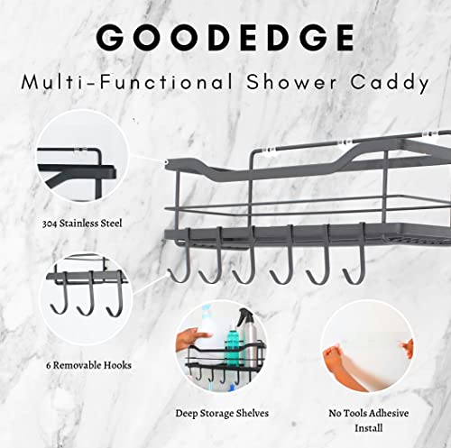 Goodedge Black Shower Caddy [with 2 extra Adhesives, No Drilling]: A Perfect Stainless Steel Shower Basket As Your Bathroom Organizer, Kitchen Organizer and Shower Caddy Shelf