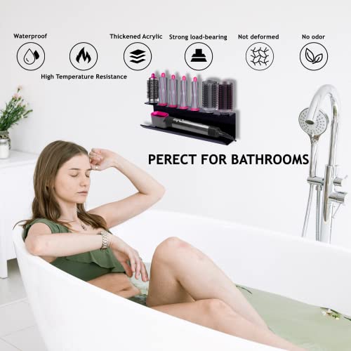 LONCHDAN Storage Holder for-Dyson Airwrap Curling Iron Accessories Hair Dryer Holder Acrylic Wall Mounted Stand Rack for-Dyson Air Wrap Styler with Adhesive (for Some Airwrap Not All)