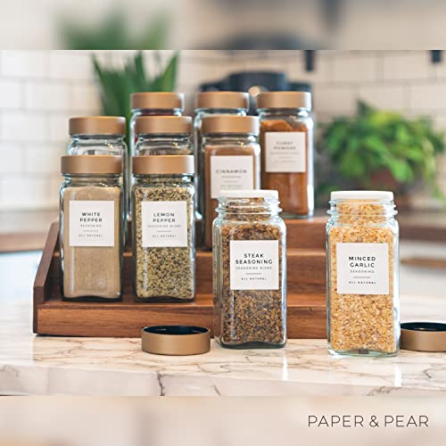 Modern Style White Spice Labels (no Jars) by Paper & Pear - Oil Resistant Kitchen Pantry Labels - 1.25β Square Spice Labels Stickers - Durable Spice Jar Labels Preprinted Waterproof - Set of 80