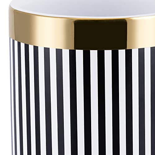 Allure Home Creation Derby 3-Piece Ceramic Bathroom Accessory Set Black & White with Metallic Gold Finish