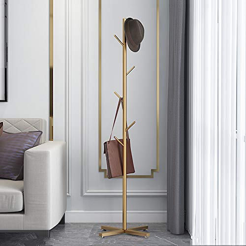 Jolitac Modern Metal Coat Rack in Gold Free Standing 7 Hooks Hall Tree in Corner, Hat Hanger & Coat Racks Stand Entryway Organizer for Clothes, Bags, Umbrella (Golden)