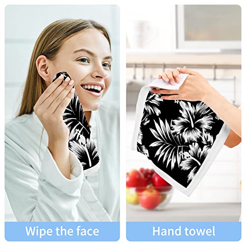 ALAZA Wash Cloth Set Hawaiian Black and White Tone - Pack of 6 , Cotton Face Cloths, Highly Absorbent and Soft Feel Fingertip Towels(226cr8b)