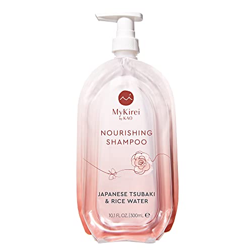 MyKirei by KAO Shampoo with Moisturizing Japanese Tsubaki & Rice Water, Paraben Free Formula for All Hair Types, Cruelty Free and Vegan Friendly, Sustainable Bottle, 10.1 oz. Pump