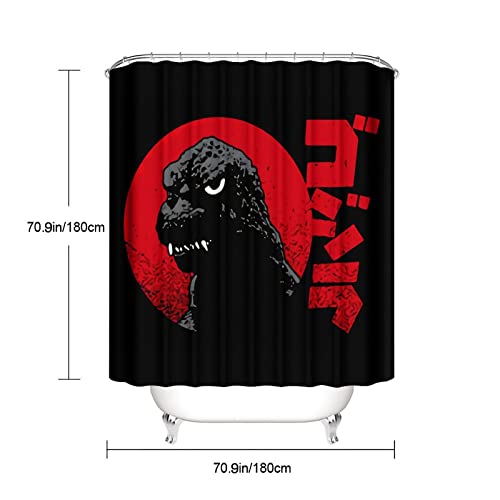 God-Zilla 4-Piece Shower Curtain Set, Shower Curtain, Non-Slip Carpet, Toilet Lid and Bath Mat, Good Looking and Durable, Suitable for Overall Bathroom Decoration