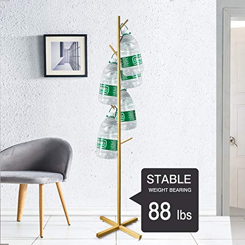 Jolitac Modern Metal Coat Rack in Gold Free Standing 7 Hooks Hall Tree in Corner, Hat Hanger & Coat Racks Stand Entryway Organizer for Clothes, Bags, Umbrella (Golden)