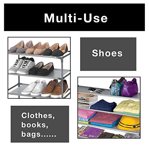 Smart Design Shoe Rack Shelf - Stackable - Laminated Liner - Steel Metal Frame - 3-Tier Holds 9 Pairs - Entryway, Closet, & Garage - Home Organization