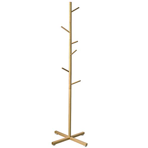 Jolitac Modern Metal Coat Rack in Gold Free Standing 7 Hooks Hall Tree in Corner, Hat Hanger & Coat Racks Stand Entryway Organizer for Clothes, Bags, Umbrella (Golden)
