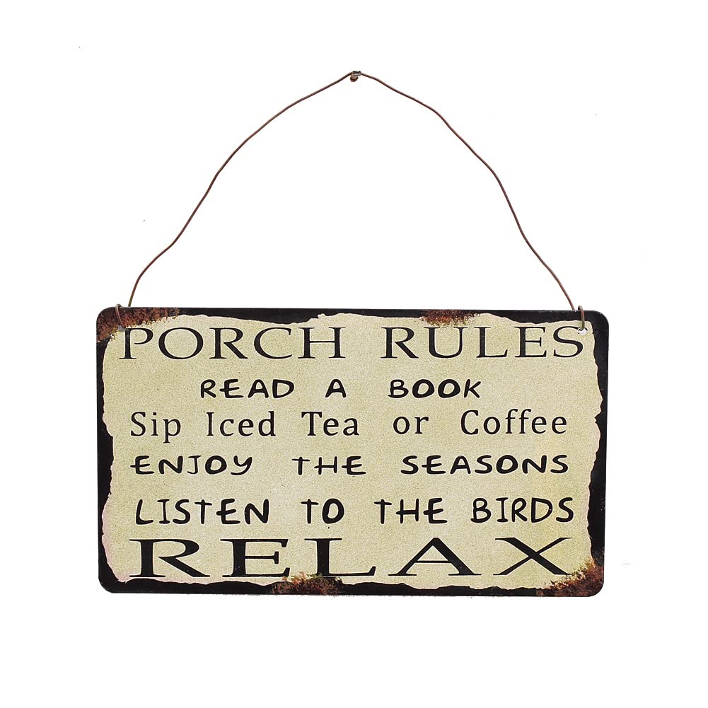 Kilipes vintage Porch Rules Rustic Metal Wall Sign for Front Door Porch Hanging Sign with Sayings, Housewarming Gift, Outdoor Living 8.5x5 inch