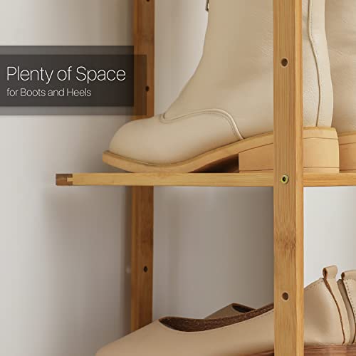 MoNiBloom 8 Tier Shoe Rack, Bamboo Narrow Vertical Single Pairs Shoe Storage Space Saving Tall Shoe Organizer for Small Spaces Corner Bedroom Entryway Balcony, Natural