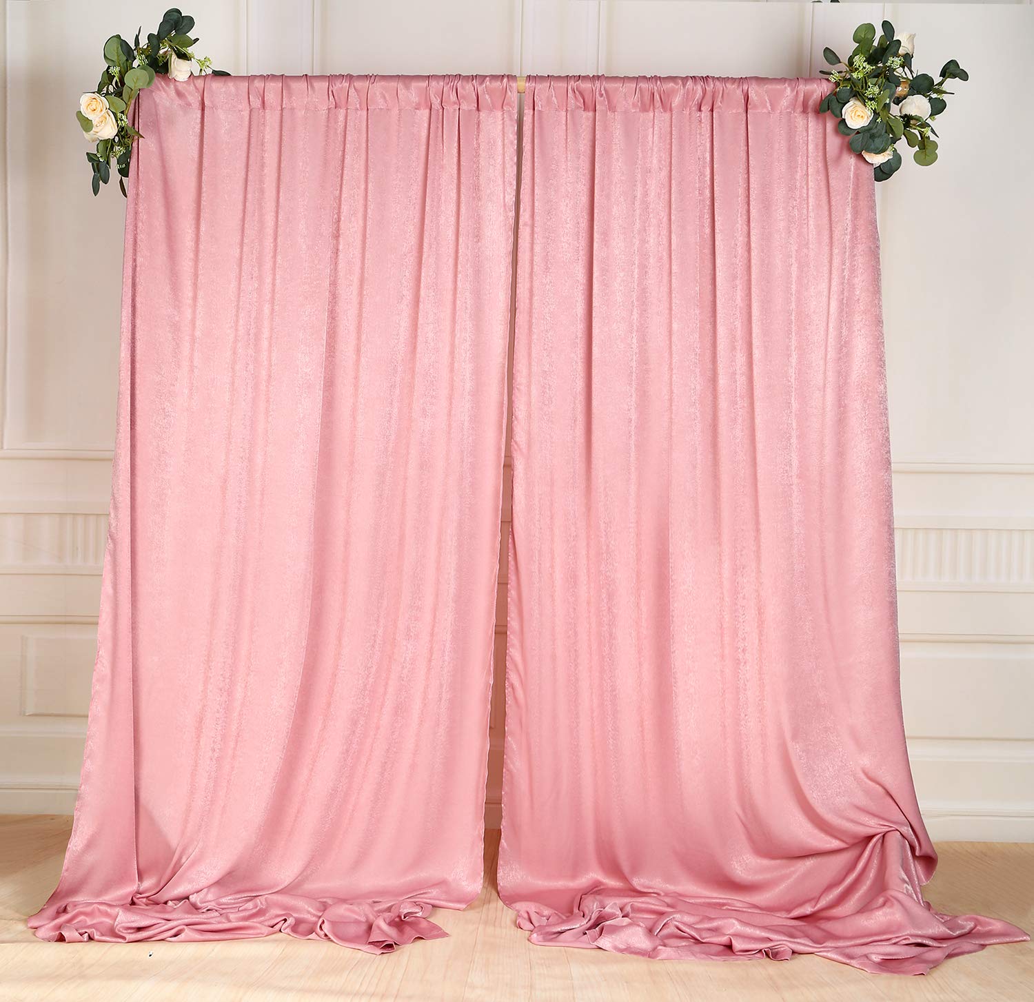 SHERWAY 9.6 Feet x 10 Feet Dusty Rose Silky Soft Curtain Wedding Backdrop Drapes, Slightly Shiny Satiny Window Curtains for Party Ceremony Decoration