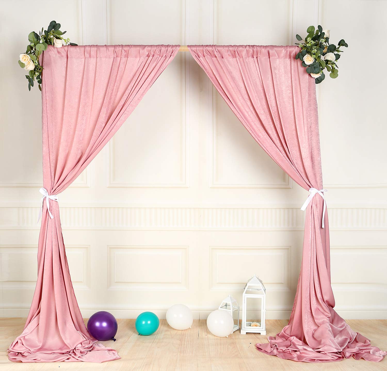 SHERWAY 9.6 Feet x 10 Feet Dusty Rose Silky Soft Curtain Wedding Backdrop Drapes, Slightly Shiny Satiny Window Curtains for Party Ceremony Decoration