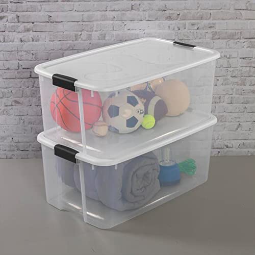 Sterilite 116 Quart Multipurpose Ultra Clear Plastic Storage Tote Container with Secure Latching Lid for Home Organization, (16 Pack)