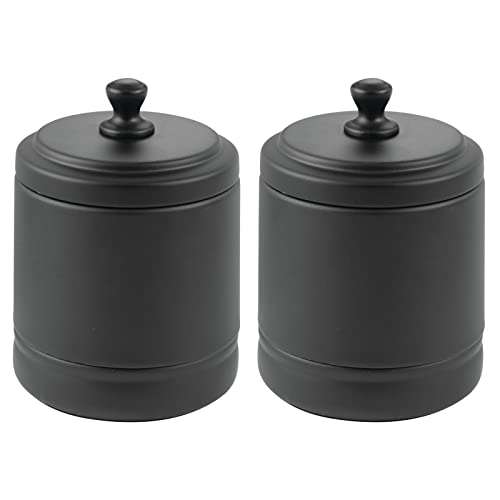 mDesign Metal Bathroom Vanity Storage Organizer Canister Jar with Lid for Cotton Balls, Swabs, Makeup Sponges, Bath Salts, Hair Ties, Jewelry - Hyde Collection - 2 Pack - Matte Black