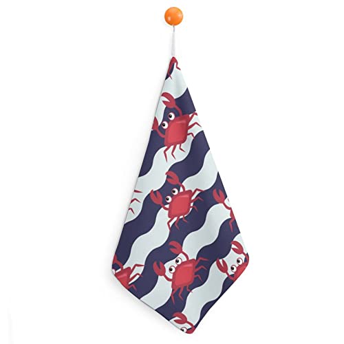 Curdesi Striped Crab Hand Bath Towels Soft Absorbent Microfiber Hand Towel for Bathroom Kitchen, 12 x 12inch