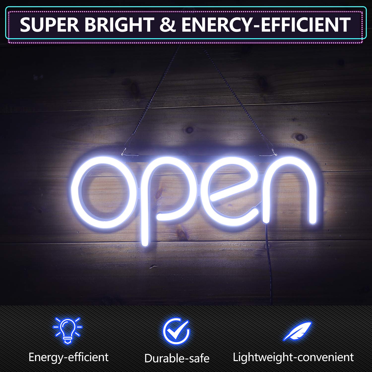 LED Open Sign,16x6 inch Open Sign for Business,With multiple flashing modes, Ideal for Restaurant, Bar, Salon and More,24V/1A Power Supply,with Open/Close Sign (white)