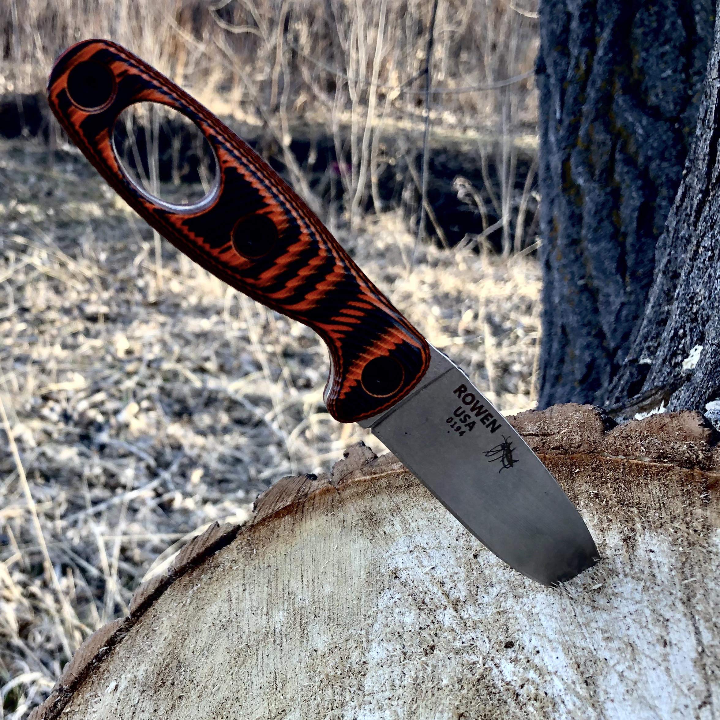 ESEE Xancudo S35V Fixed Blade Knife with Black Sheath, Outdoor Knife with 3D Contoured Handle, Made in USA (Orange/Black G-10 w/Hole)