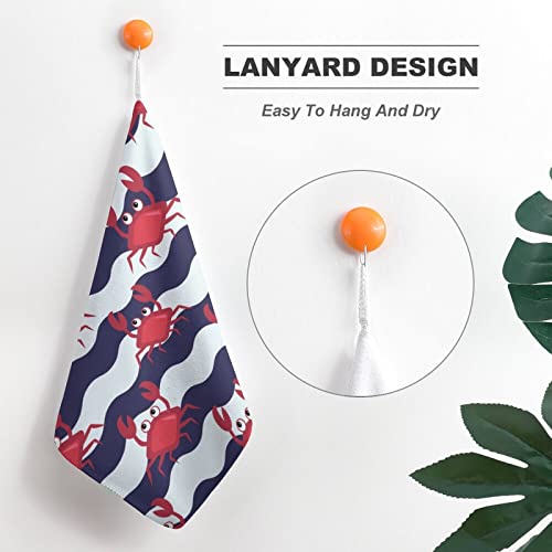 Curdesi Striped Crab Hand Bath Towels Soft Absorbent Microfiber Hand Towel for Bathroom Kitchen, 12 x 12inch