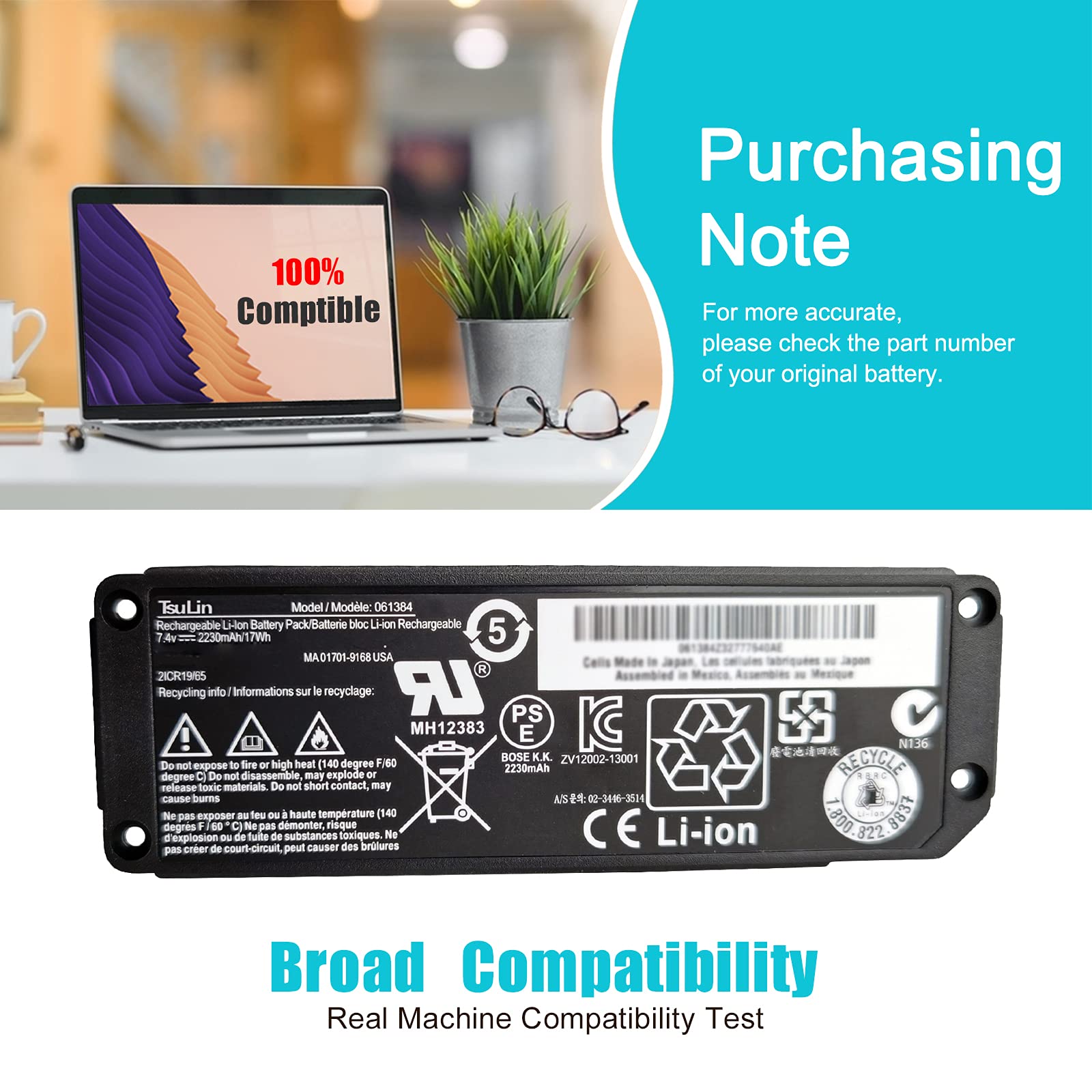 TsuLin 061384 Speaker Battery Compatible with Bose SoundLink Mini Bluetooth Speaker I one Bose SoundLink Mini one I SoundLink Mini Bluetooth Speaker I Series 061386 063287 061385 063404