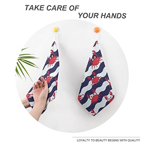 Curdesi Striped Crab Hand Bath Towels Soft Absorbent Microfiber Hand Towel for Bathroom Kitchen, 12 x 12inch