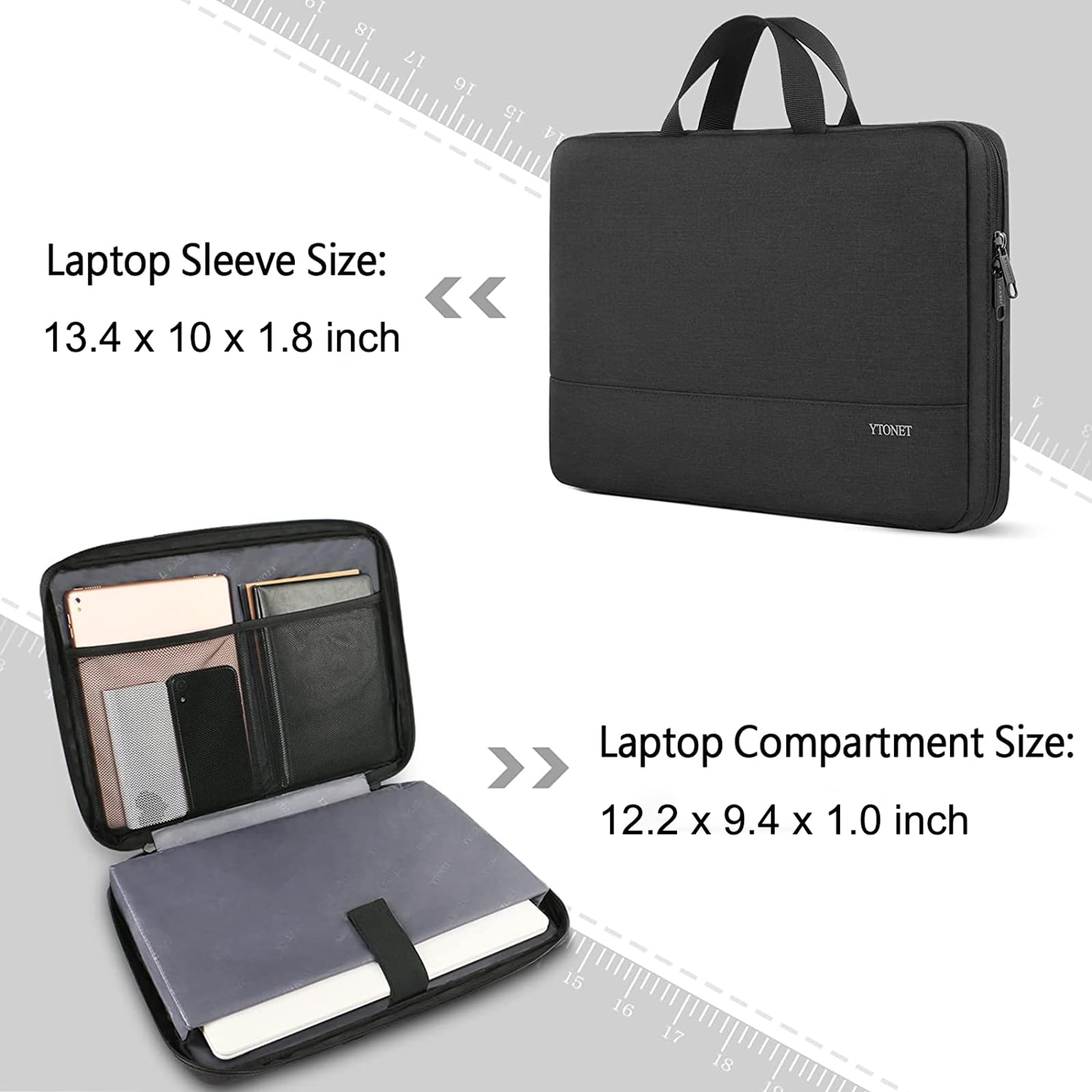 Ytonet Laptop Sleeve Case 13 13.3 Inch, TSA Slim Laptop Cover with Handle, Water Resistant Business Carrying Case Compatible with MacBook Air MacBook Pro HP Dell Lenovo Notebooks, Black