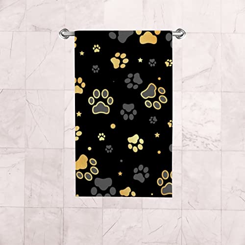 XOLLAR 2 pcs Hand Bath Towels Gold Dog Paw Print Star, Absorbent Soft Fingertip Towel Body Hair Drying Cloth for Bathroom Kitchen Gym Spa, 30β x 15β Quick Dry, 30 x 15 inches