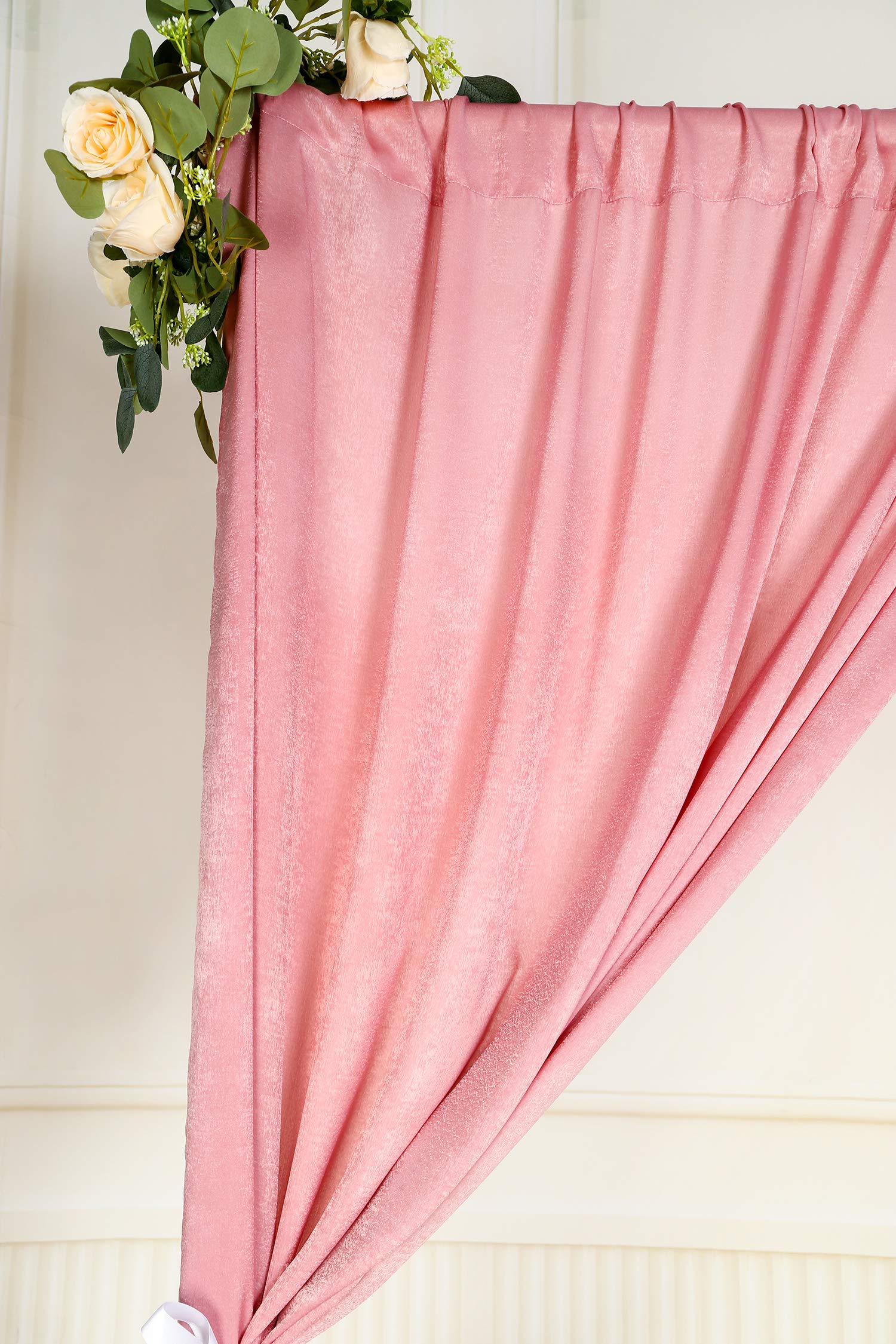 SHERWAY 9.6 Feet x 10 Feet Dusty Rose Silky Soft Curtain Wedding Backdrop Drapes, Slightly Shiny Satiny Window Curtains for Party Ceremony Decoration