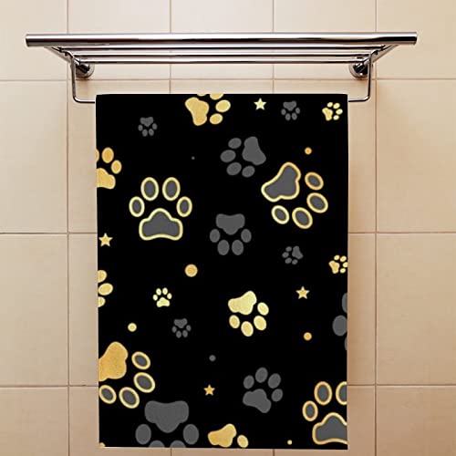 XOLLAR 2 pcs Hand Bath Towels Gold Dog Paw Print Star, Absorbent Soft Fingertip Towel Body Hair Drying Cloth for Bathroom Kitchen Gym Spa, 30β x 15β Quick Dry, 30 x 15 inches