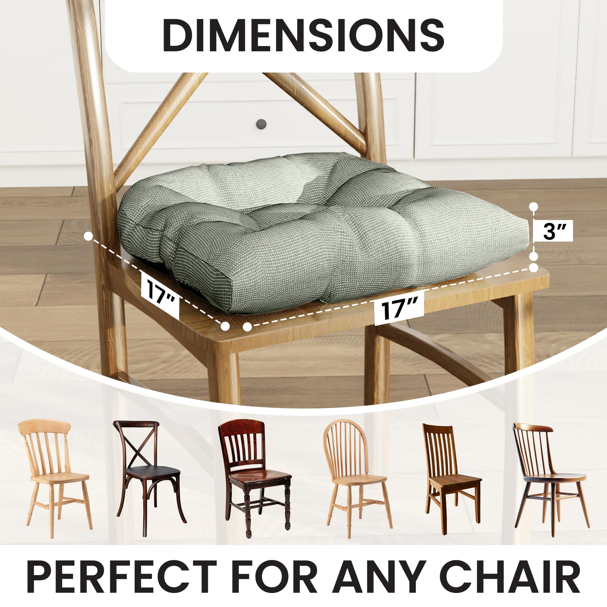 Klear Vu Gripper Overstuffed Universal Non-Slip Dining Chair Cushions for Kitchen Decor or Office Use, U-Shaped Skid-Proof Seat Pad, 17x17 Inches, 2 Count (Pack of 1), Solid Spa Green