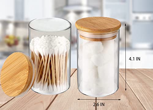 Dourami Qtip Holder for Cotton Ball,3 PCS,Cotton Swab,Apothecary Jars,Glass Bathroom Accessories,Bathroom Organizer Set With Bamboo Lid,Vanity Organizer And Storage,Vanity Makeup Organizer