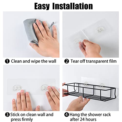 Shower Caddy 2-Pack with Hooks, No Drilling Adhesive Bathroom Storage Rack for Inside Shower Shampoo Conditioner Accessories Holder Shower Organizer
