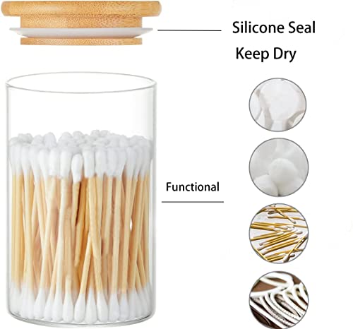 Dourami Qtip Holder for Cotton Ball,3 PCS,Cotton Swab,Apothecary Jars,Glass Bathroom Accessories,Bathroom Organizer Set With Bamboo Lid,Vanity Organizer And Storage,Vanity Makeup Organizer