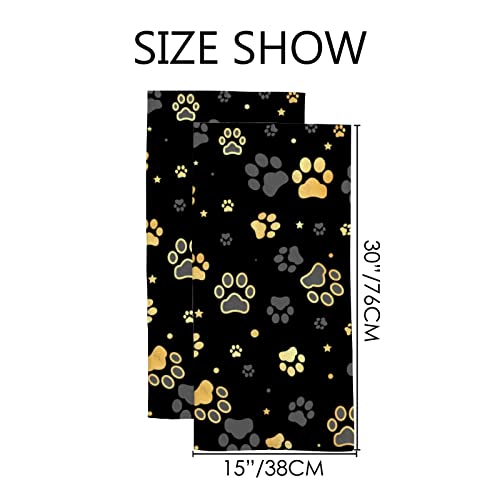 XOLLAR 2 pcs Hand Bath Towels Gold Dog Paw Print Star, Absorbent Soft Fingertip Towel Body Hair Drying Cloth for Bathroom Kitchen Gym Spa, 30β x 15β Quick Dry, 30 x 15 inches